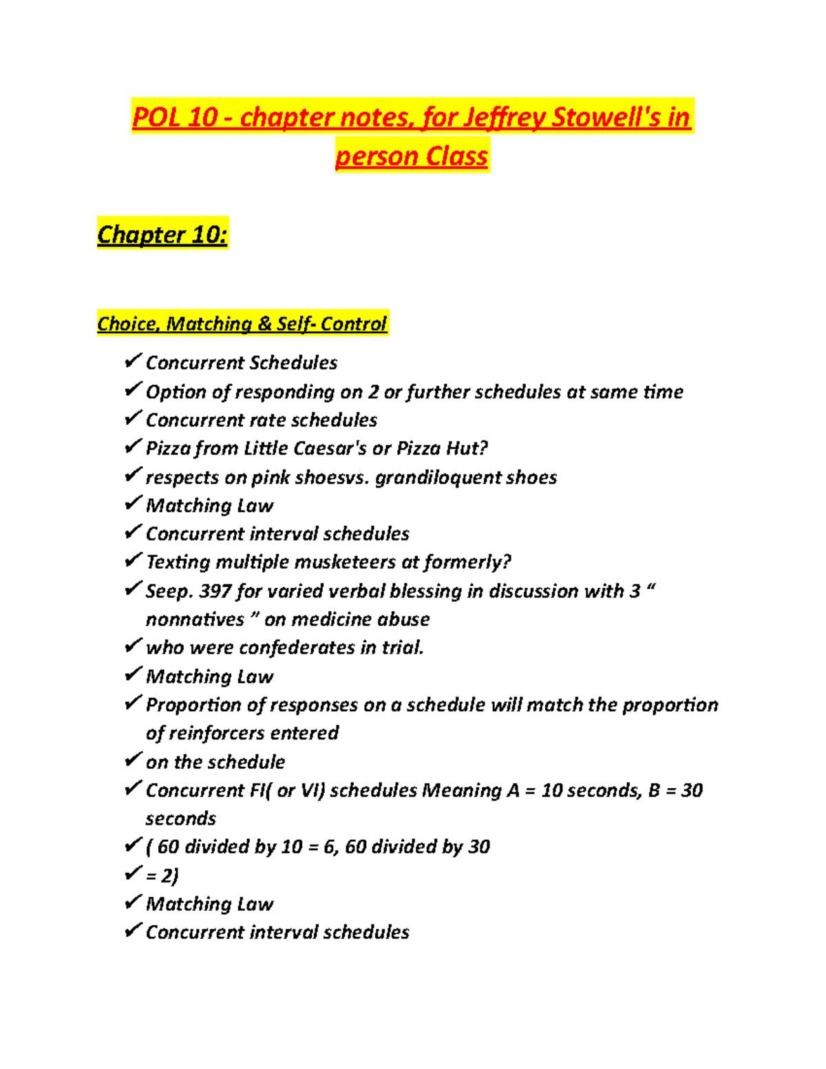 POL 10 - chapter notes, for Jeffrey Stowell's in person Class ...