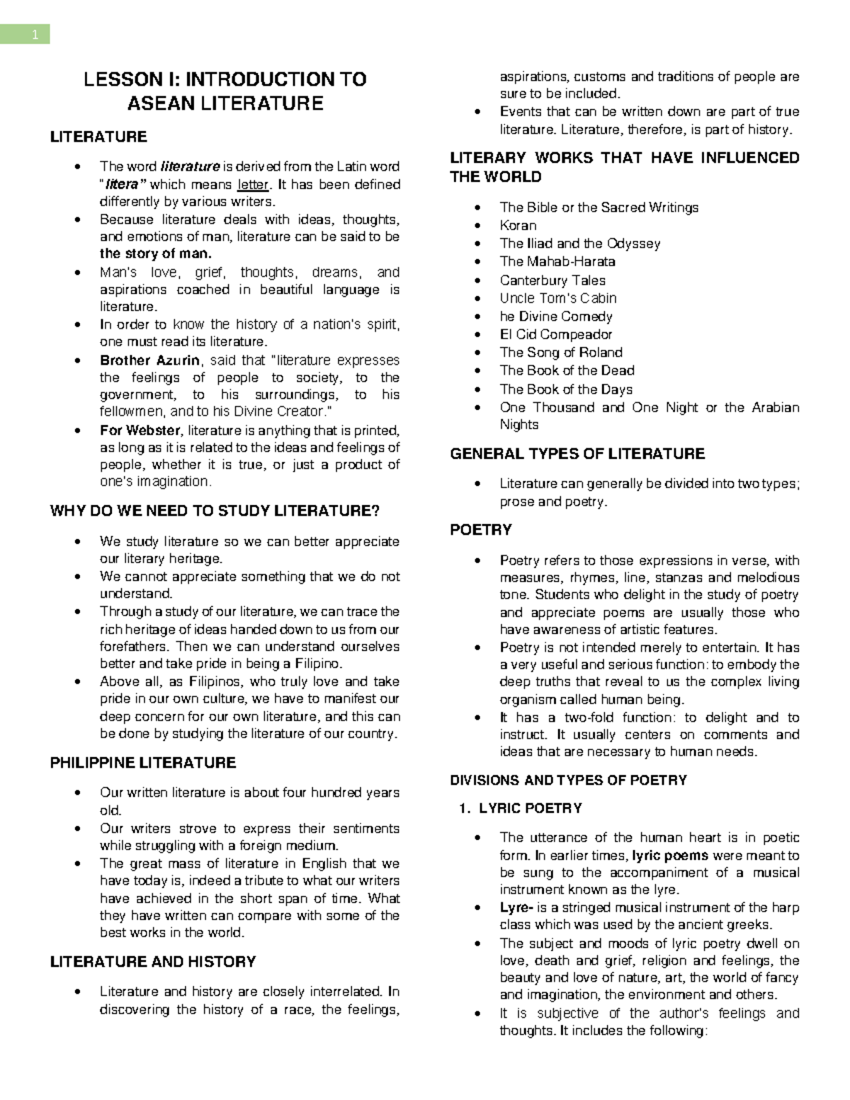 LITR Lesson 1 6 - its a reviewer - LESSON I: INTRODUCTION TO ASEAN ...