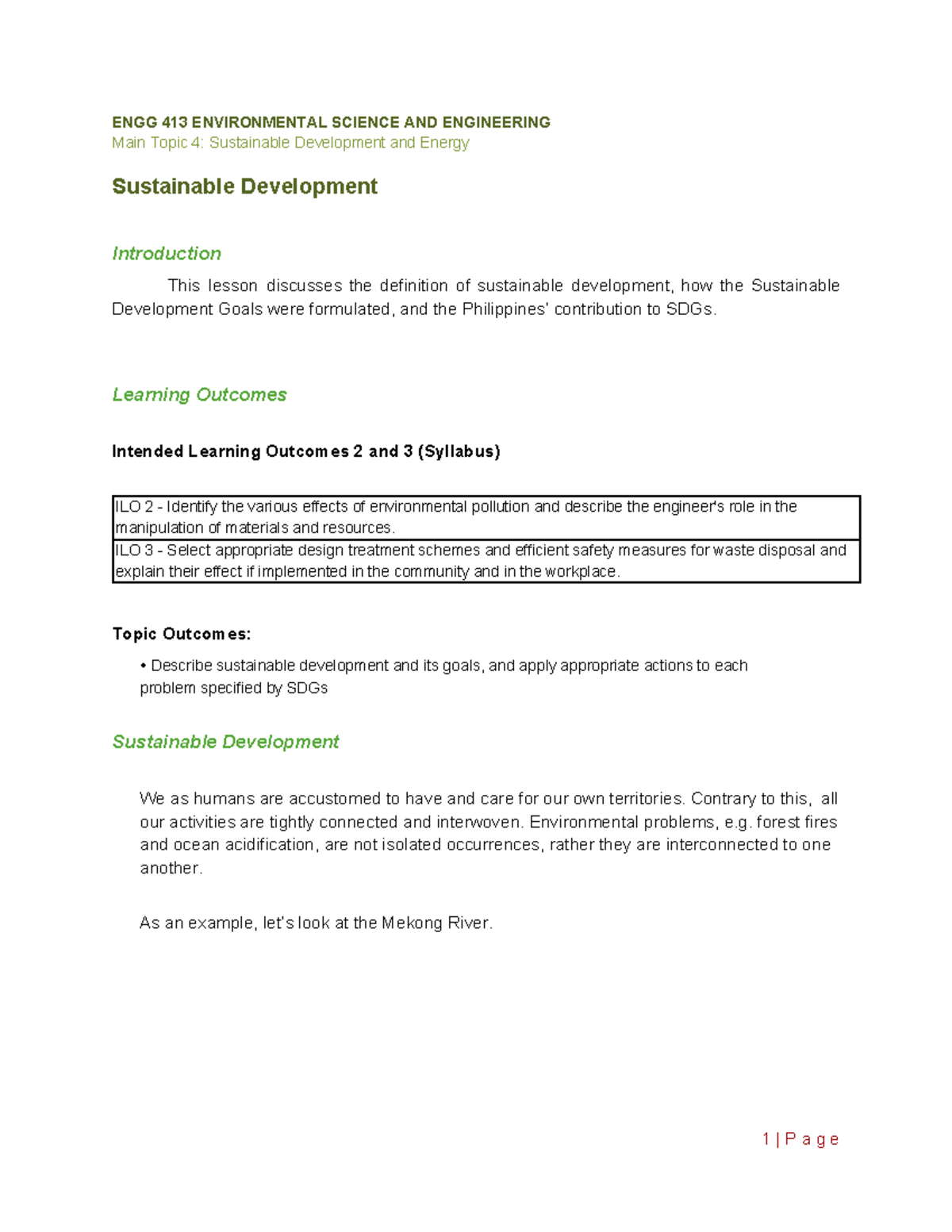 MT4 Sustainable Development - Learning Outcomes Intended Learning ...