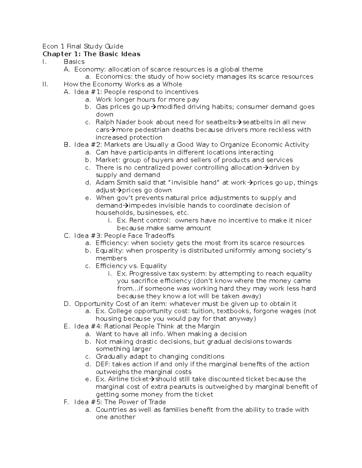 Econ 1 Final Study Guide - Econ 1 Final Study Guide Chapter 1: The ...