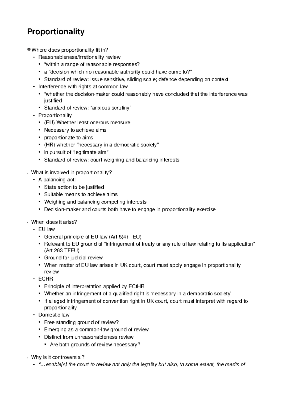 10. Proportionality - Notes - LAW2010 - Studocu