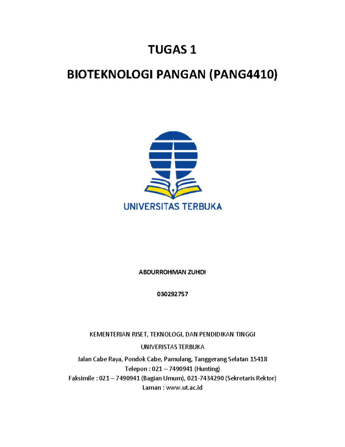Abdurrohman Zuhdi 030292757 Tugas 1 Bioteknologi Pangan (PANG4410) - TUGAS 1 BIOTEKNOLOGI PANGAN ...