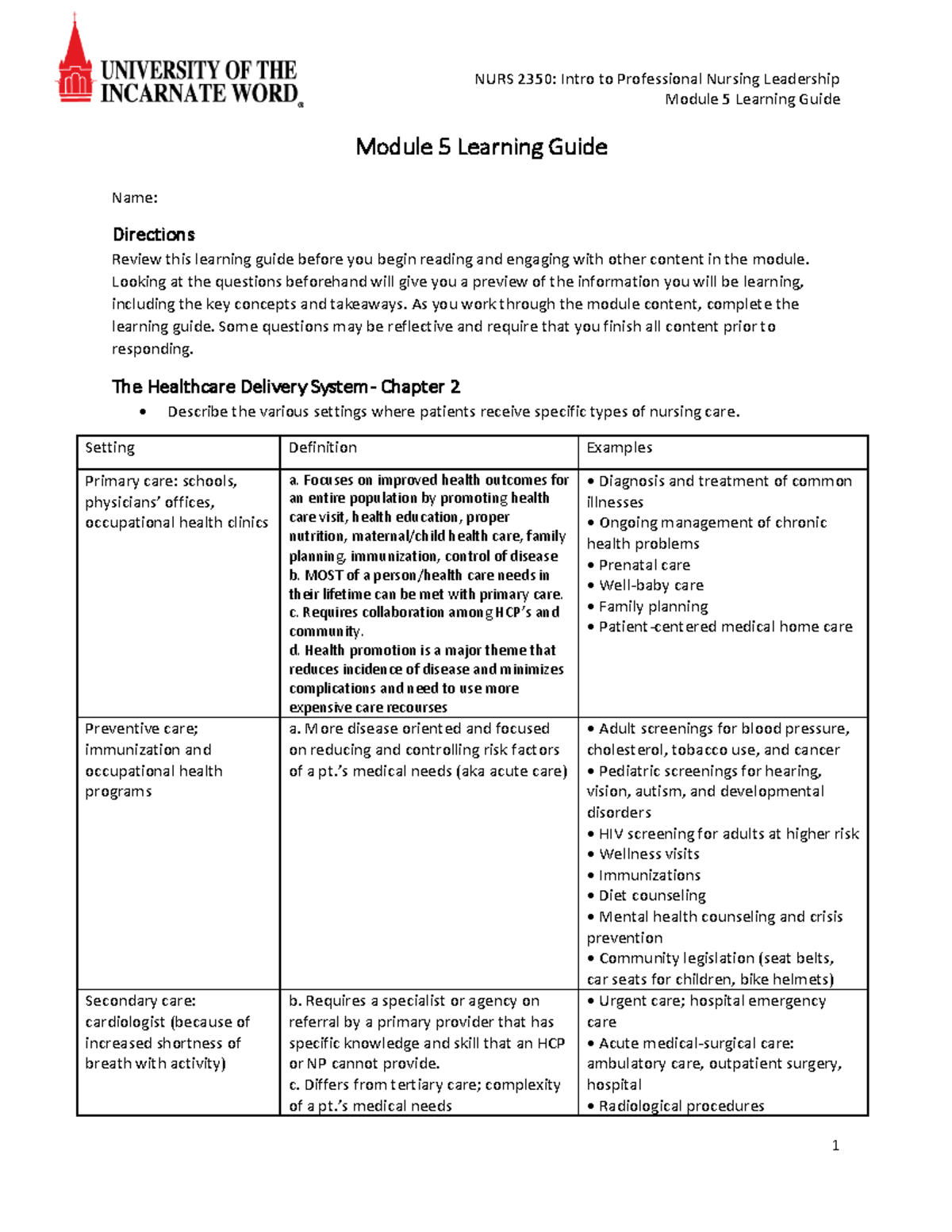 NURS 2350 Learning Guide Module 5 - Module 5 Learning Guide Module 5 ...