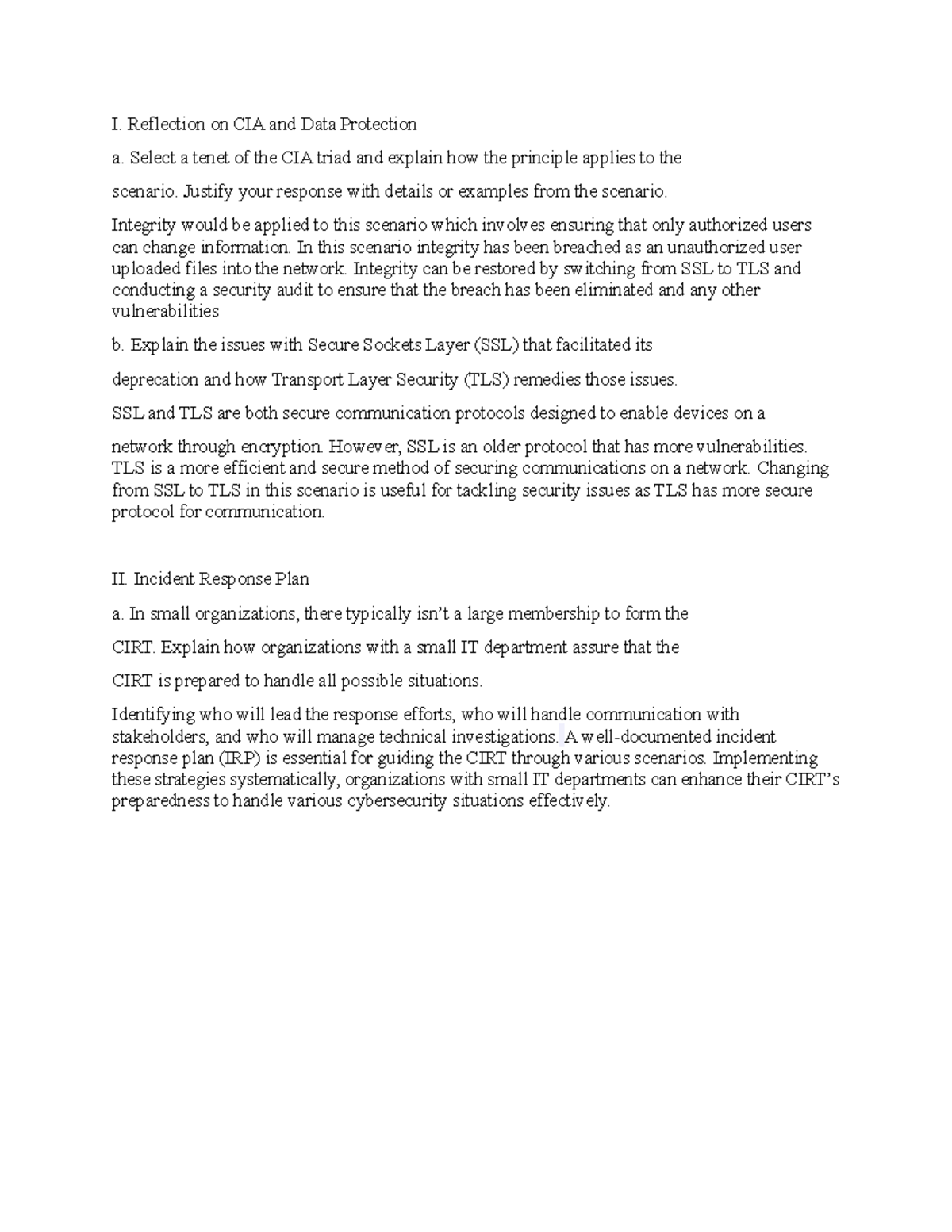 Module 2 short response CYB250 - I. Reflection on CIA and Data ...