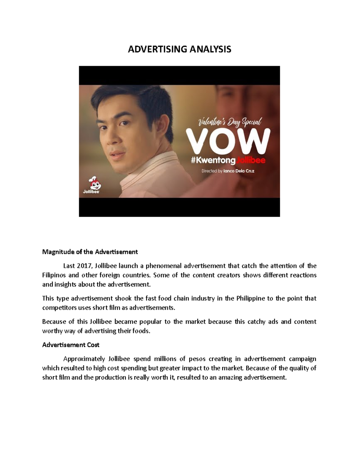 Advertising Analysis SAN JOSE David James P - ADVERTISING ANALYSIS ...