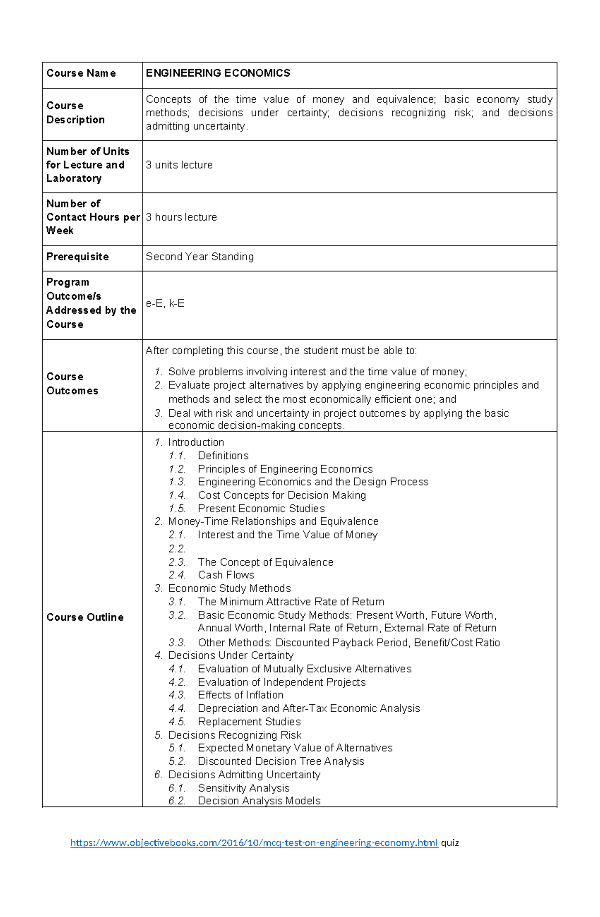 CMO Topics - Engineering economy CMO - Course Name ENGINEERING ...