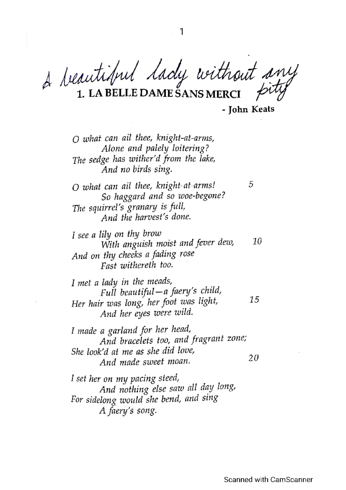 Poetry - LA Belle Dames SANS Merci by John Keats - BA English ...