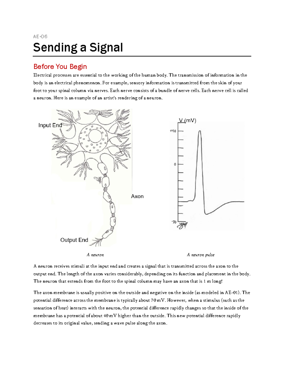 Physics Lab AE 6 - AE- Sending a Signal Before You Begin Electrical ...
