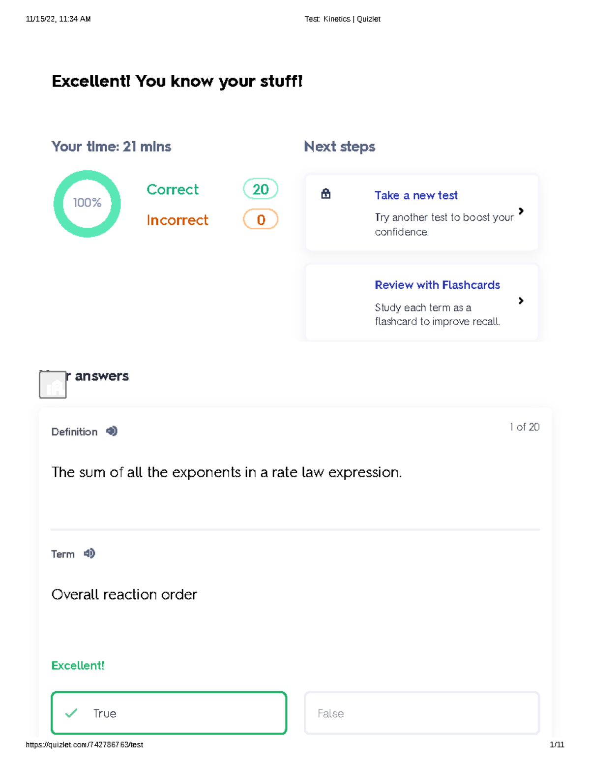 Test Kinetics Quizlet - Excellent! You know your stuff! Your time: 21 ...