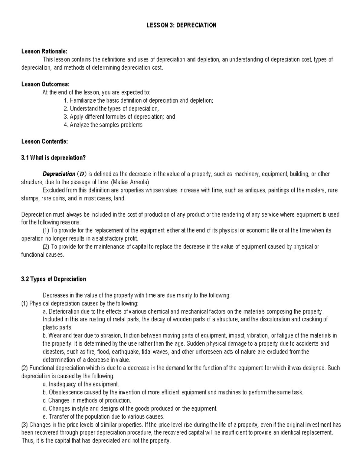 Lesson-3-Depreciation - LESSON 3: DEPRECIATION Lesson Rationale: This ...