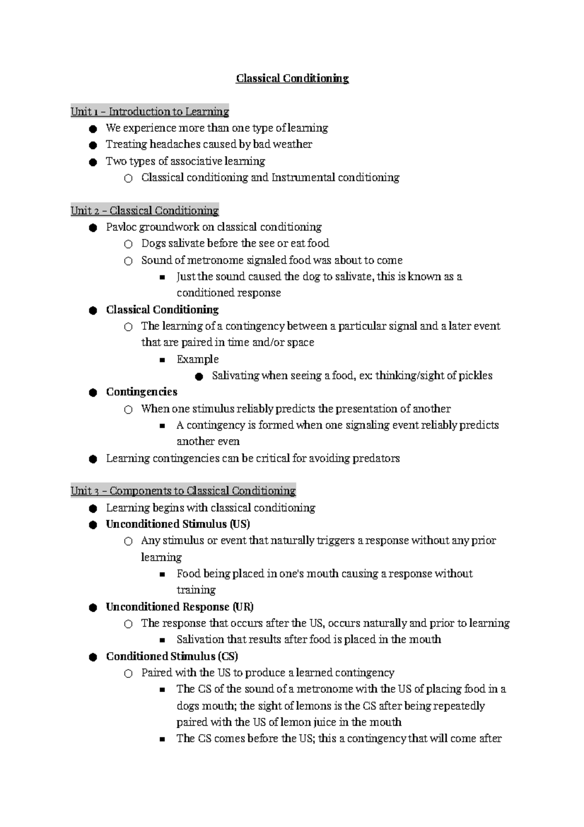 Classical Conditioning - Module Notes - Fall 2021 - Classical ...