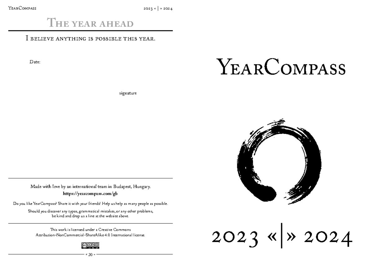 En GB Year Compass booklet A5 printable - 2023 « | » 2024 « 20 » Made ...
