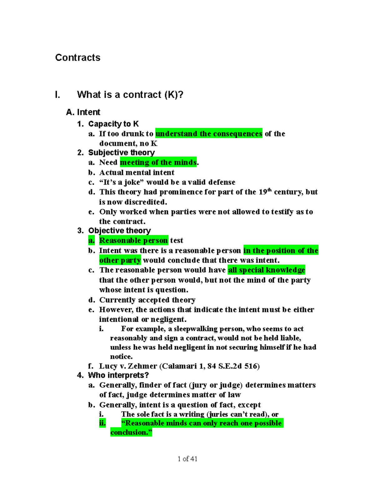 Contracts Law Outline 2 - Contracts I. What is a contract (K)? A ...