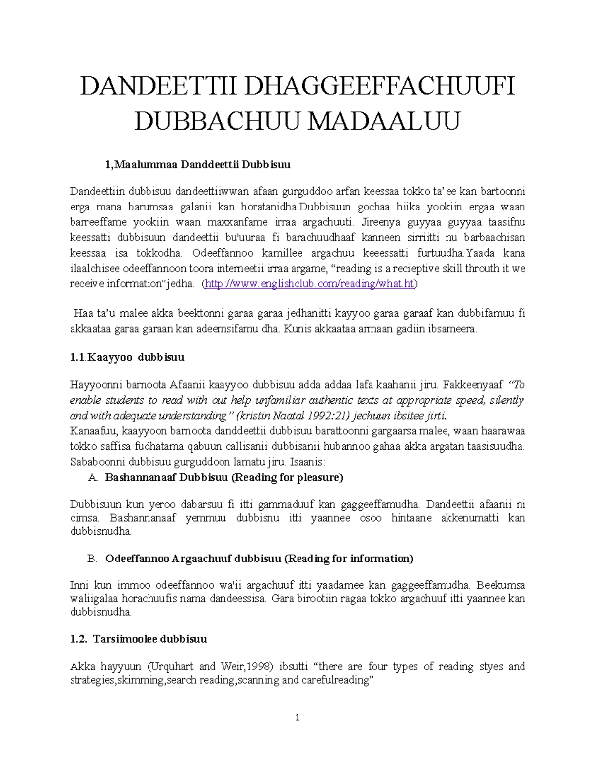 Dhaggeeffachuufi dubbachuu mad - DANDEETTII DHAGGEEFFACHUUFI DUBBACHUU ...
