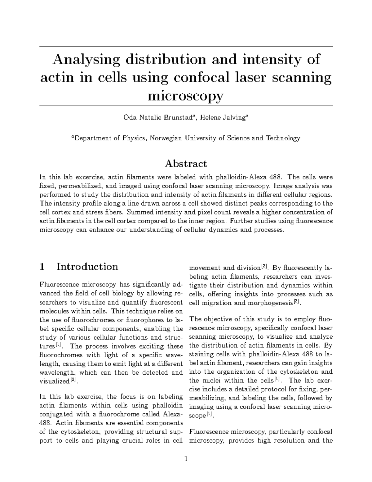 Report Fluorescensmicroscopy - Analysing distribution and intensity of ...