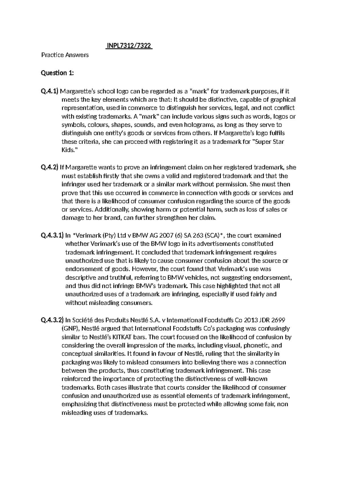 INPL - Practice Answers - INPL7312/ Practice Answers Question 1: Q.4 ...