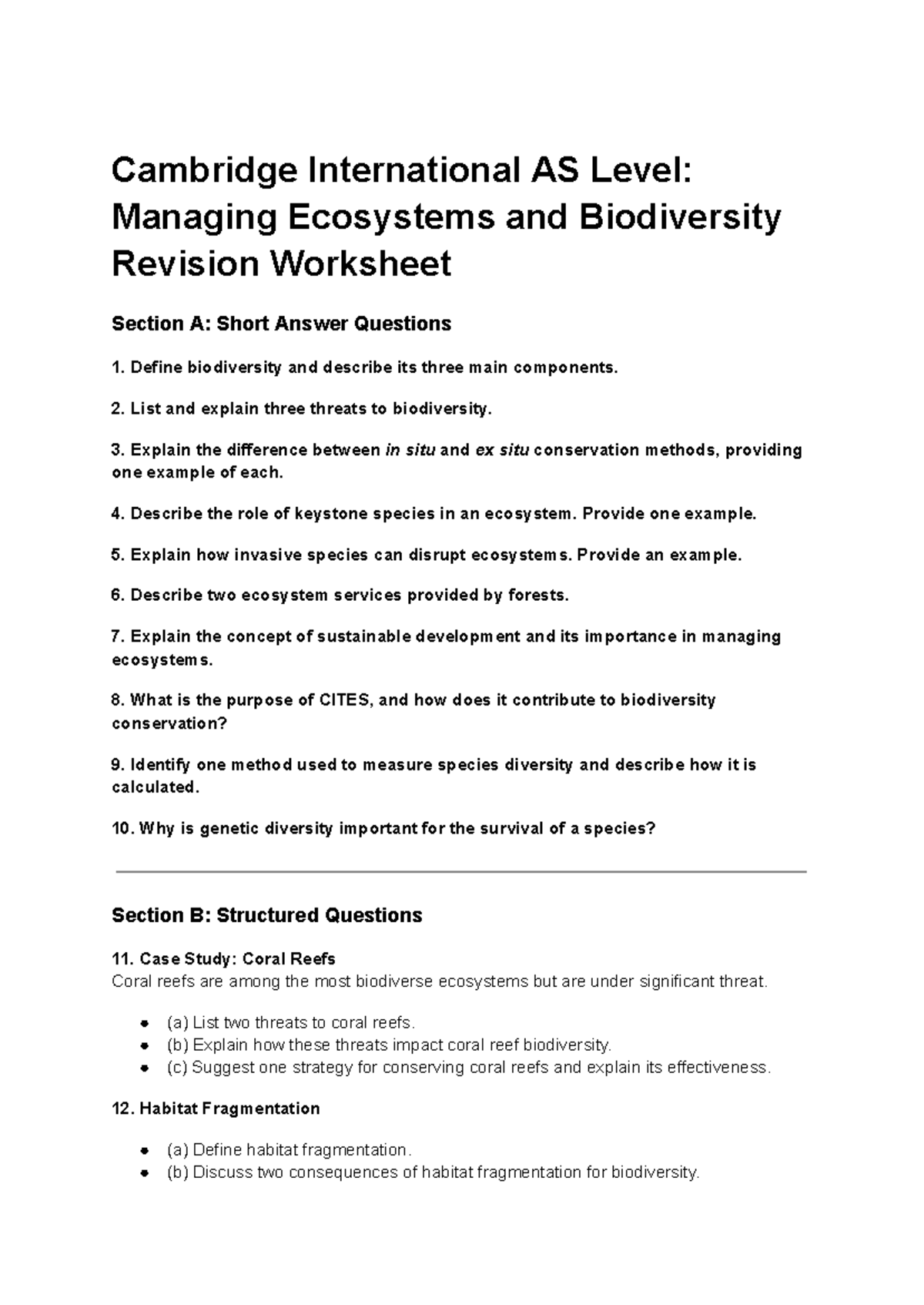 Cambridge International AS Level Managing Ecosystems and Biodiversity ...