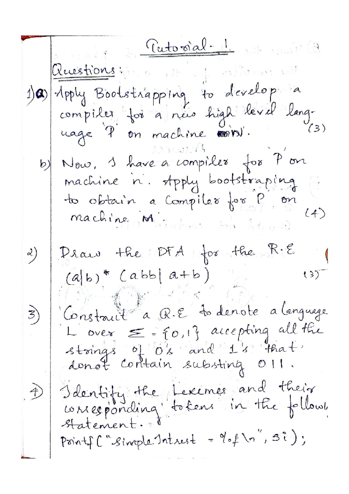 CD Tutorial 1 - compiler design - Studocu