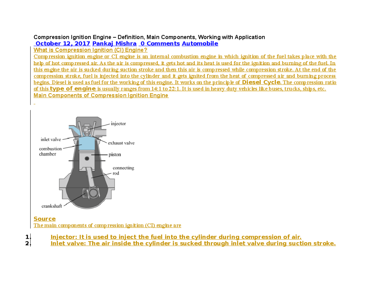 Compression Ignition Engine - As the air is compressed, it gets hot and ...
