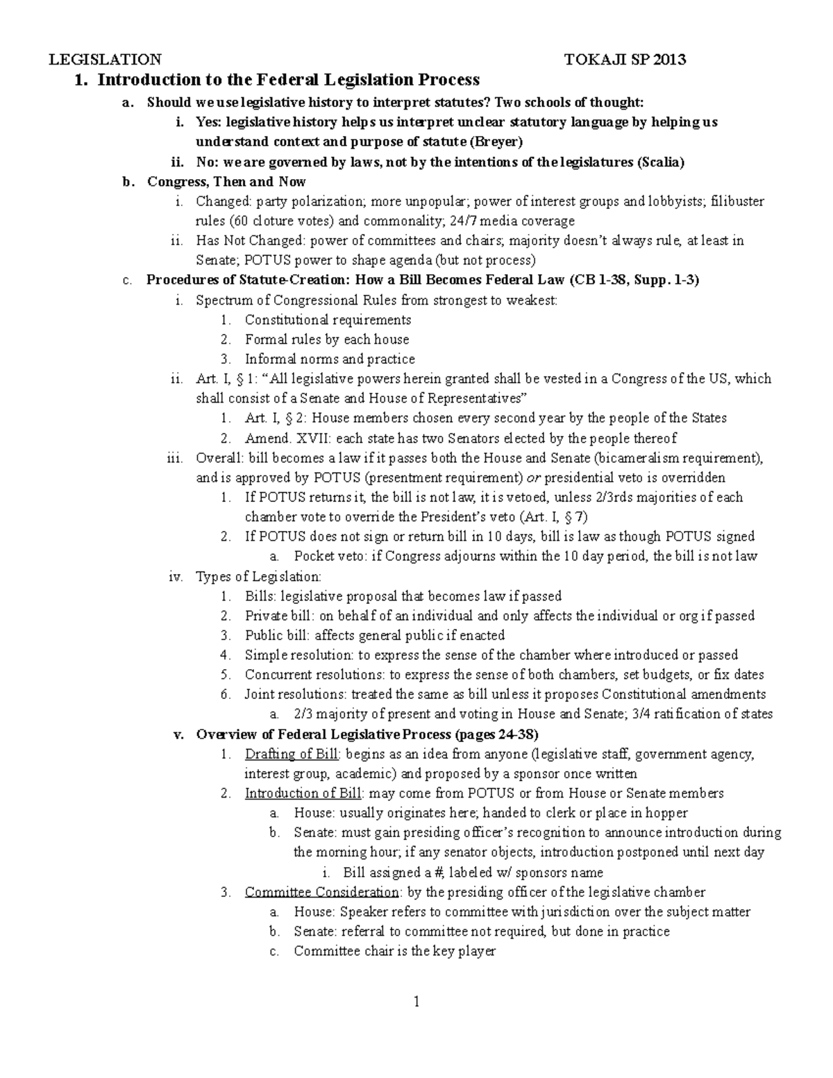 Legislation Tokaji - 1. Introduction to the Federal Legislation Process ...