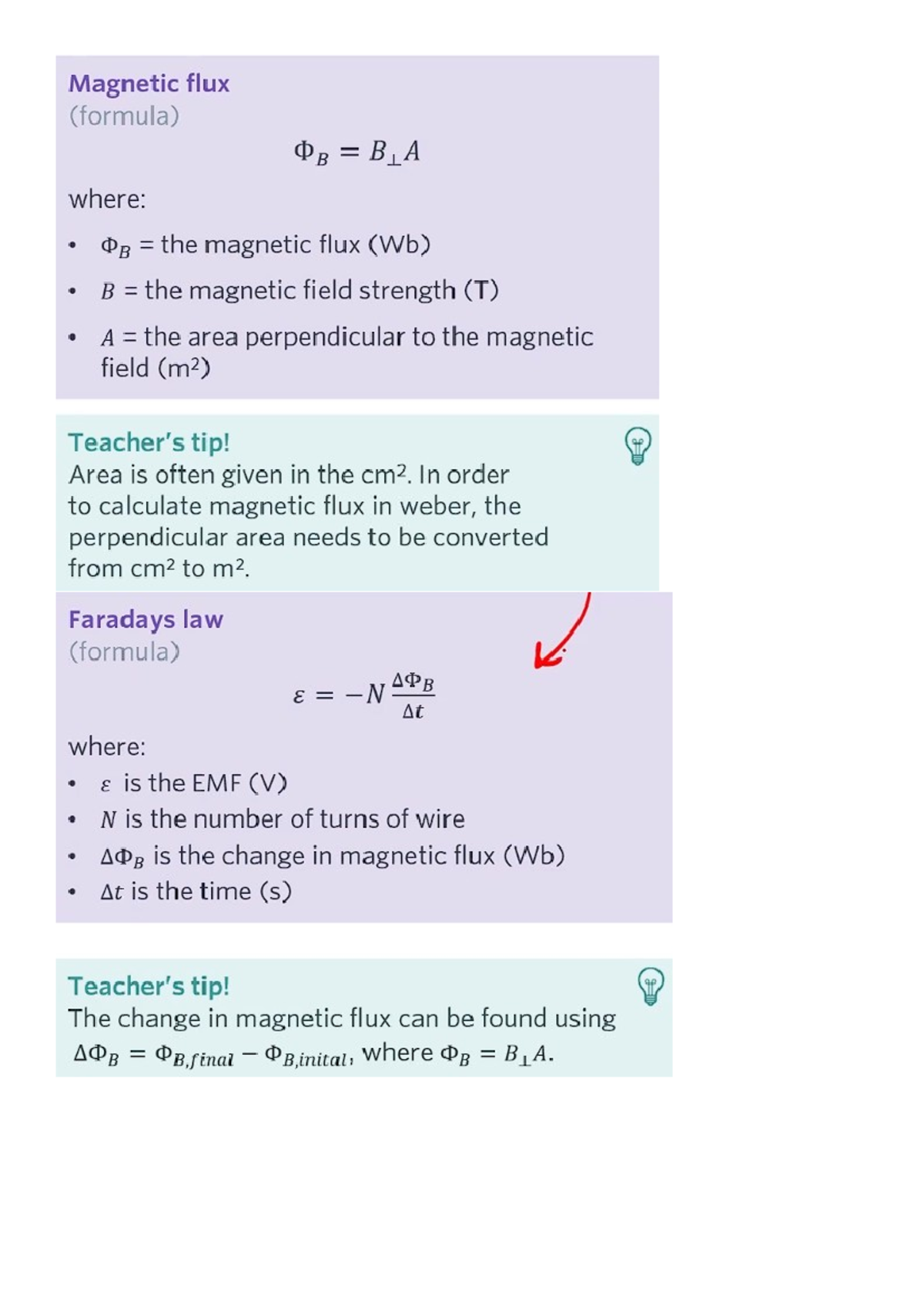 Physics AOS 3 Cheatsheet - Magnetic flux (formula) where: the magnetic ...