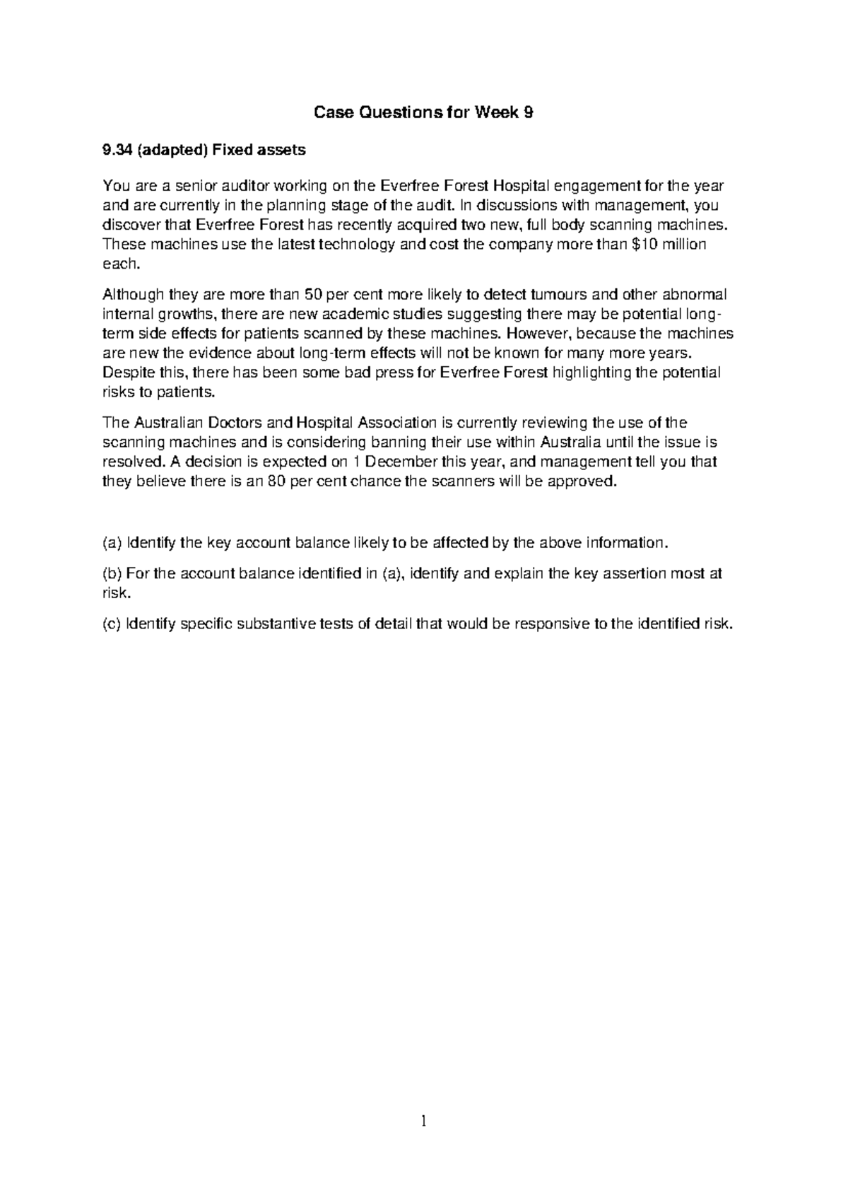 Tutorial Week 9 - Case Questions for Week 9 9 (adapted) Fixed assets ...