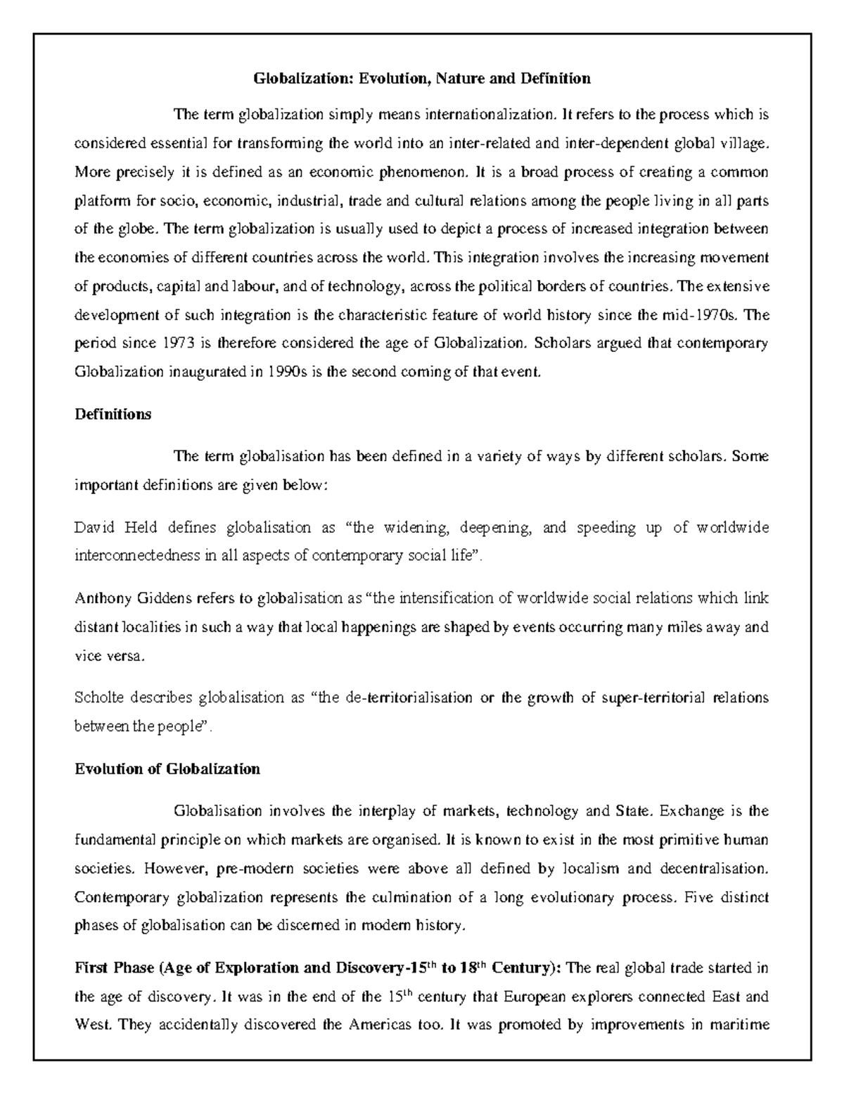 Globalisation - It's lecture note - Globalization: Evolution, Nature ...