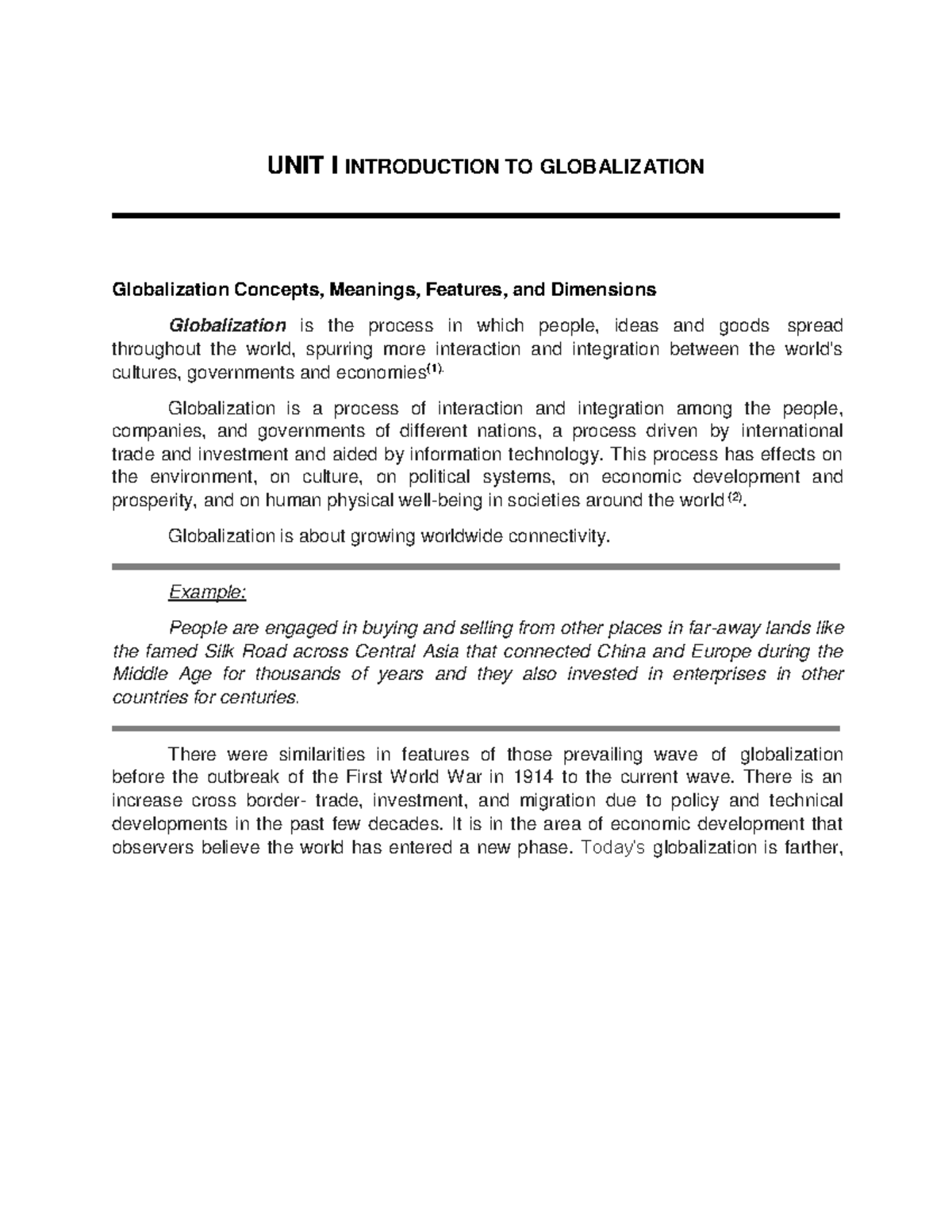 The Contemporary World-Unit 1 - UNIT I INTRODUCTION TO GLOBALIZATION ...