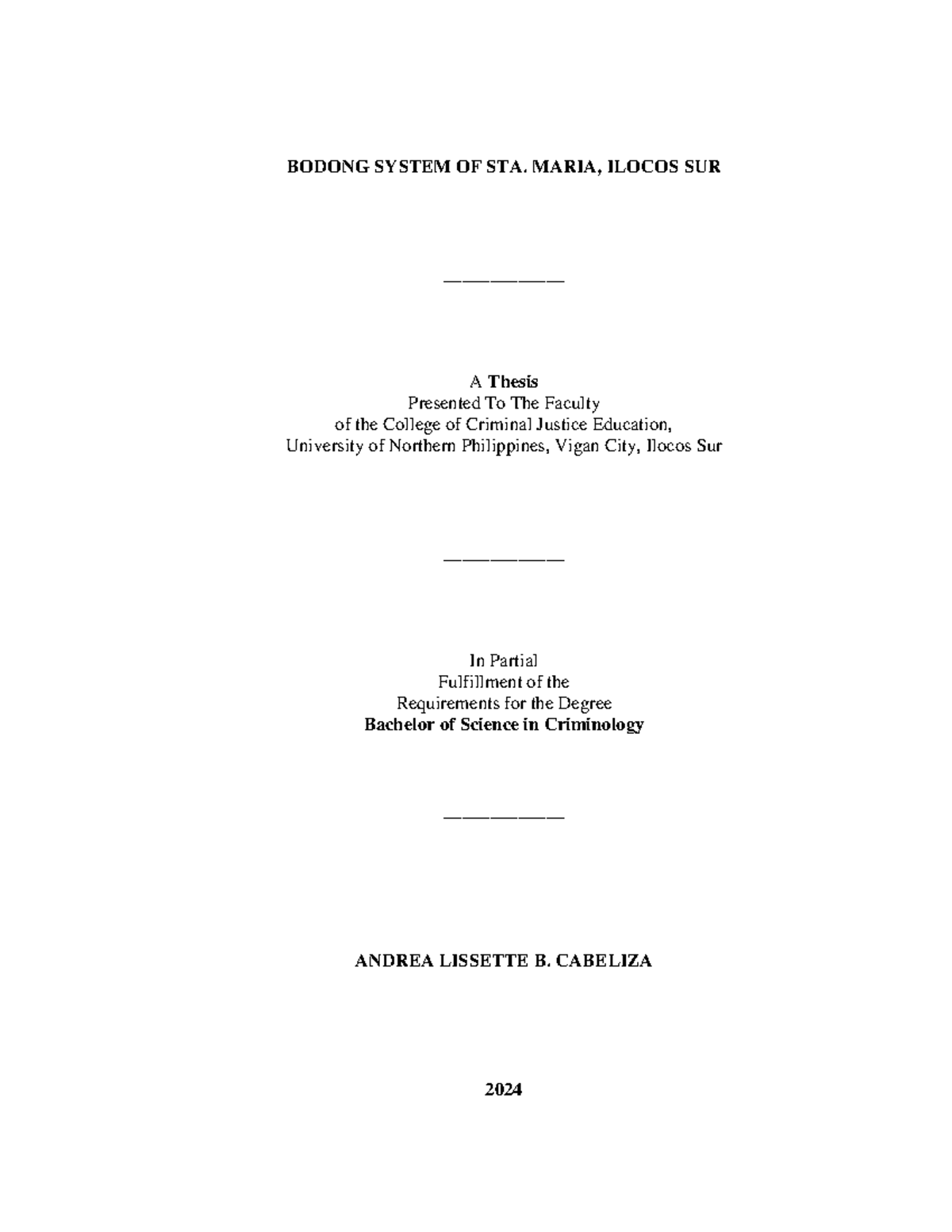 Model Paper Format Cabeliza - BODONG SYSTEM OF STA. MARIA, ILOCOS SUR ...