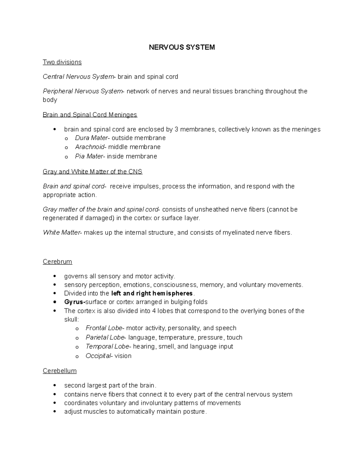 406595551 Nervous System Reviewer - NERVOUS SYSTEM Two divisions ...