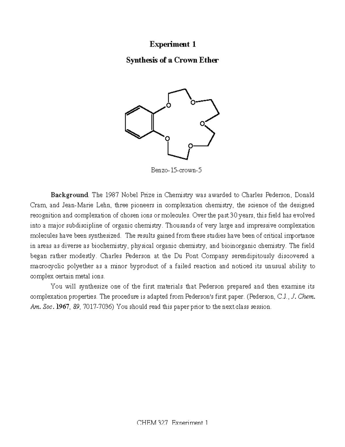 Crown ether 1 - Its lecture note. - Experiment 1 Synthesis of a Crown ...