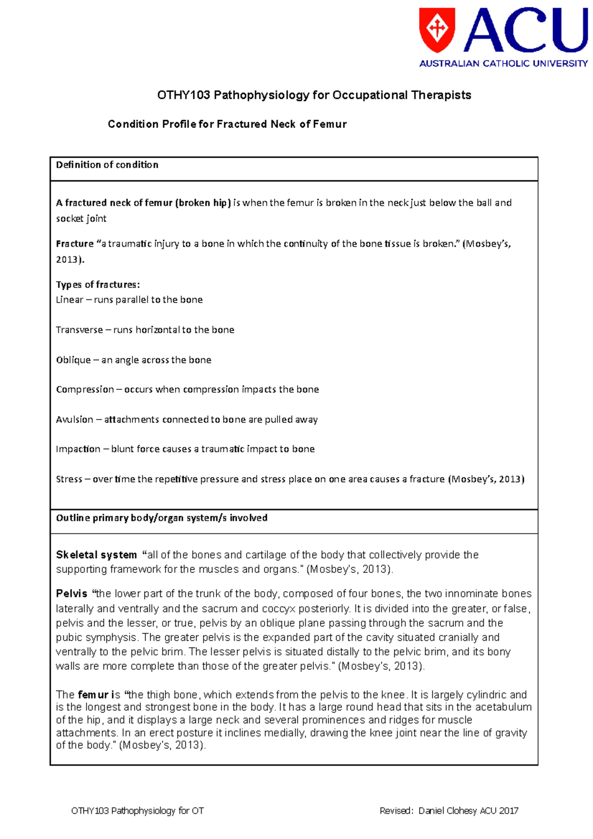 OTHY103 Condition Profile Femur - OTHY103 Pathophysiology for ...