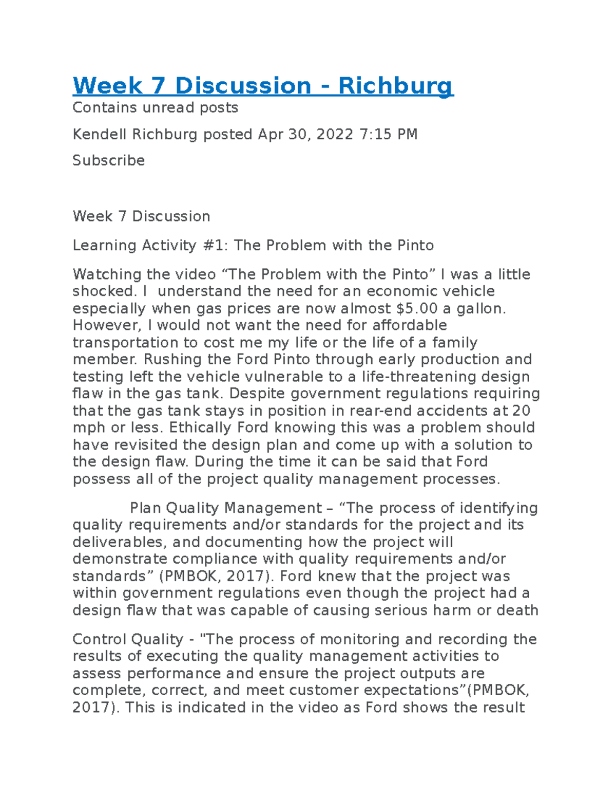 Week 7 Discussion Responses-BMGT 488 - Week 7 Discussion - Richburg ...