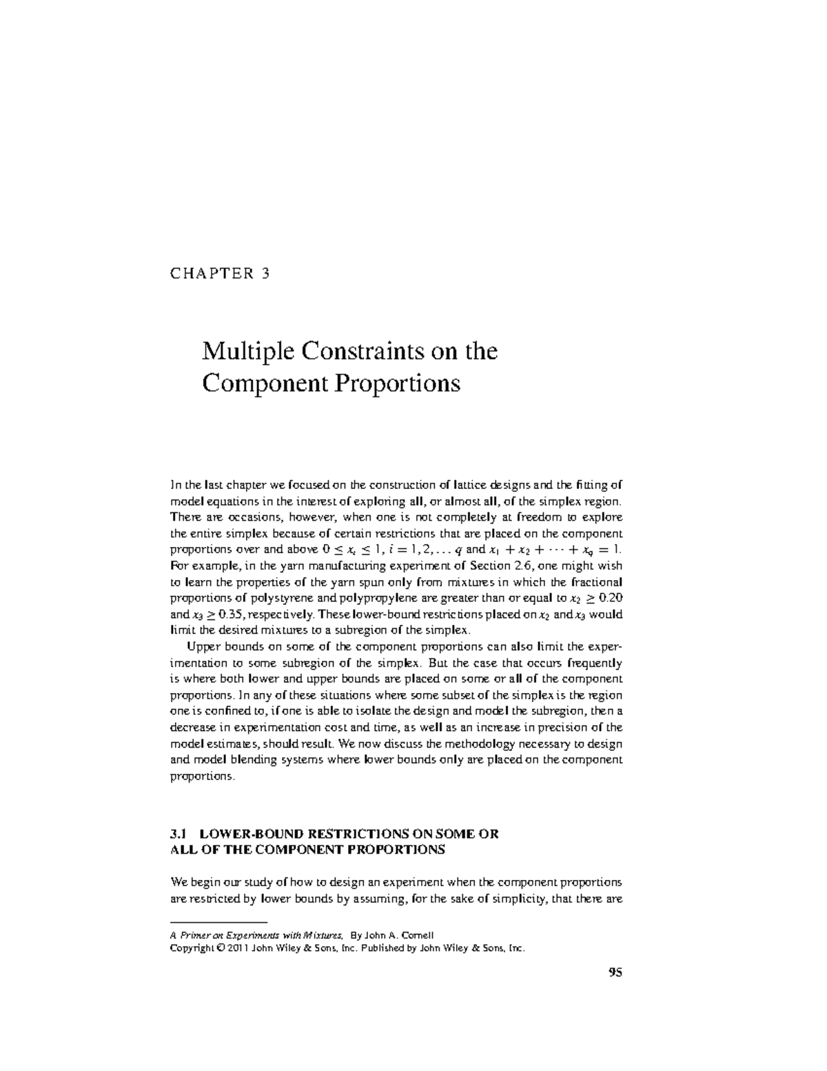 Multiple Constraints On The Component Proportions 2011 Chapter 3 Multiple Constraints On The
