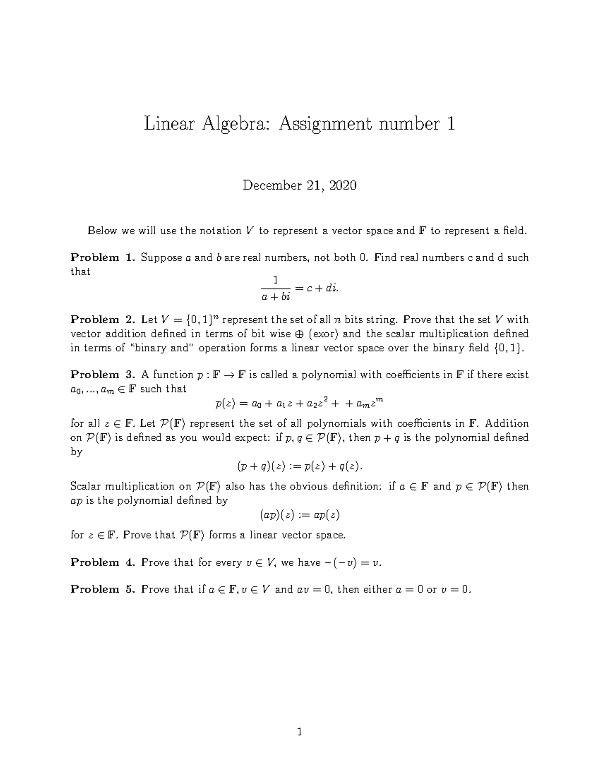 Weekly Homework 1 - Linear Algebra: Assignment number 1 December 21 ...
