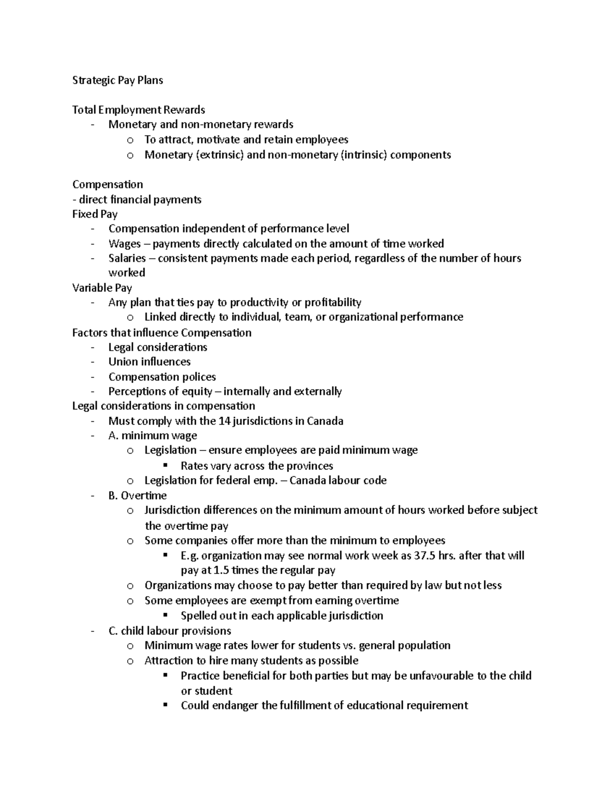 HROB Ch 8 - Lecture notes - Strategic Pay Plans Total Employment ...