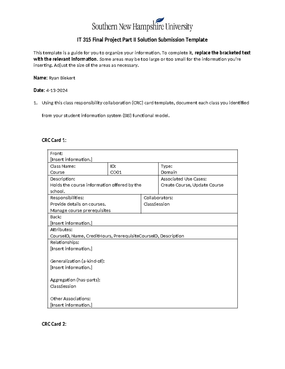 Ryan B Part2 - Coursework for IT 315 SNHU - IT 315 Final Project Part ...