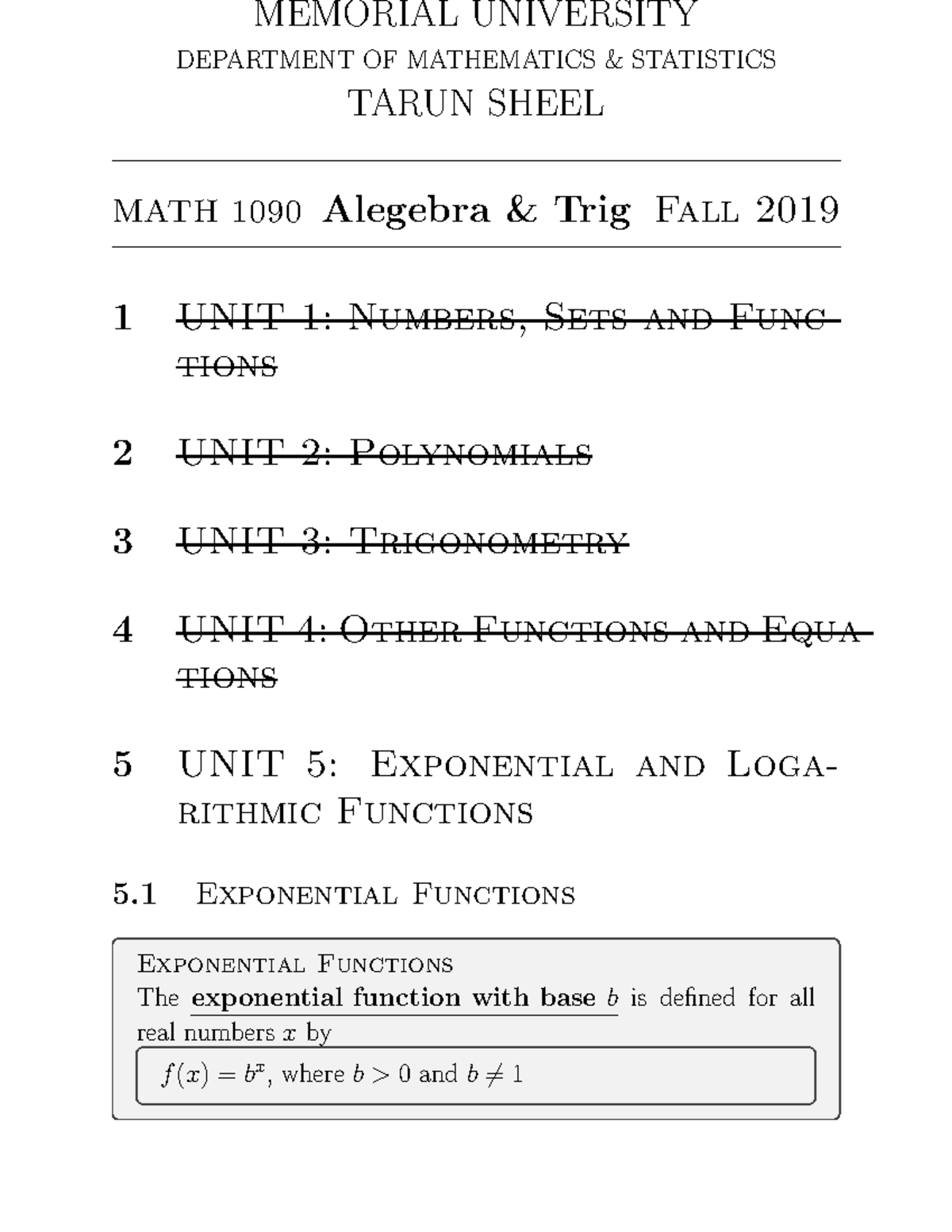 Math1090-Unit-5 - unit 5 notes - MEMORIAL UNIVERSITY DEPARTMENT OF ...