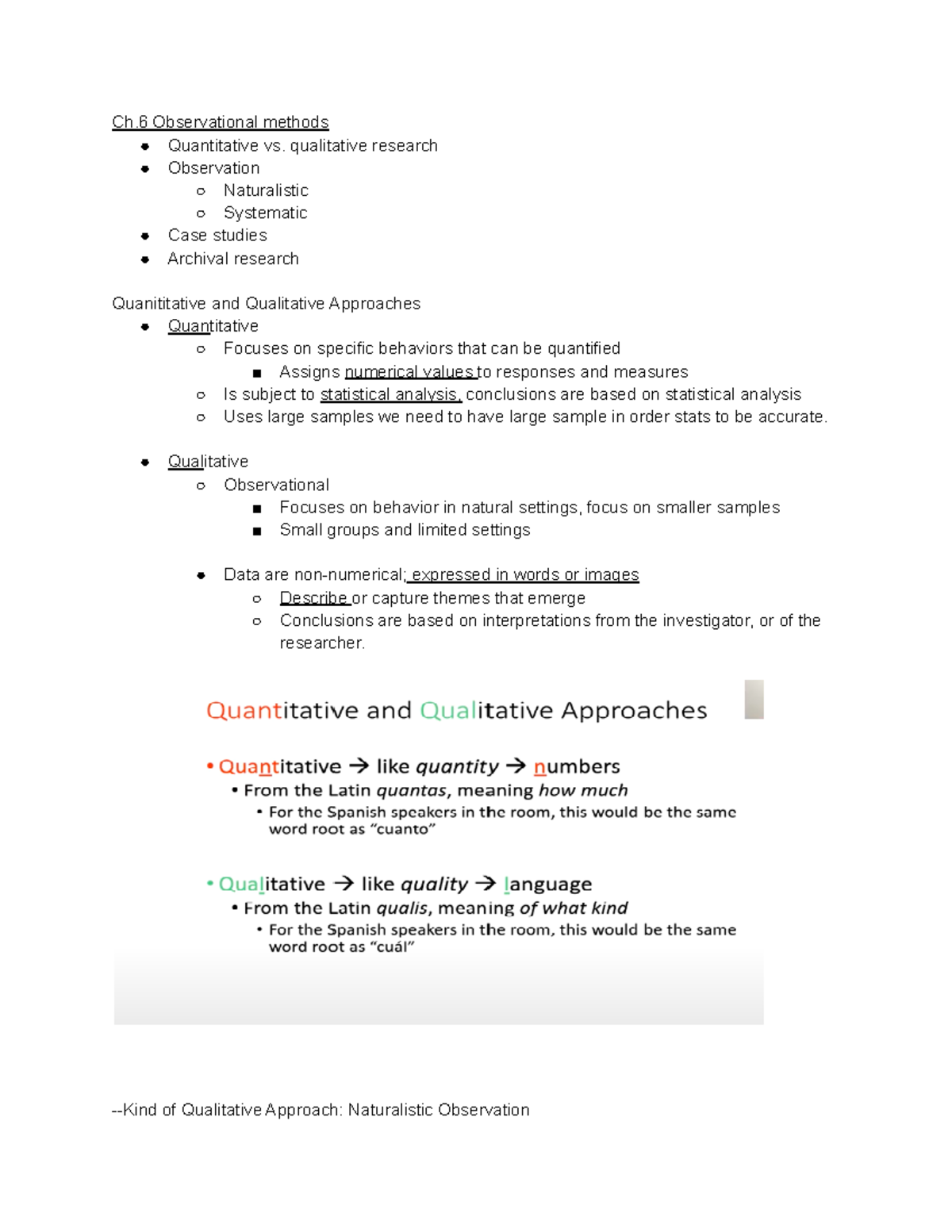 CAS 301 notes - Ch Observational methods Quantitative vs. qualitative ...