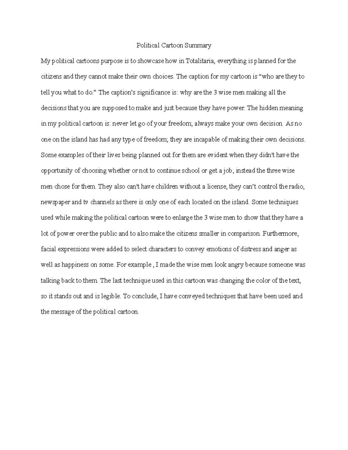 Summary reflection of Political cartoon - Political Cartoon Summary My ...
