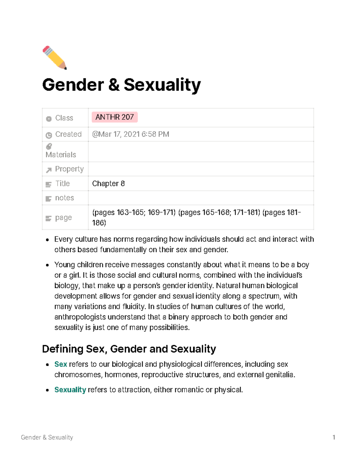 Gender Sexuality - Mirjana Uzelac - Gender & Sexuality Class ANTHR 207 ...