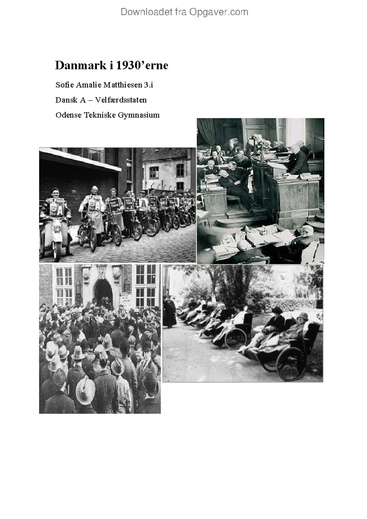 Velfrdsstaten i DK - Danmark i 1930’erne Sofie Amalie Matthiesen 3 ...