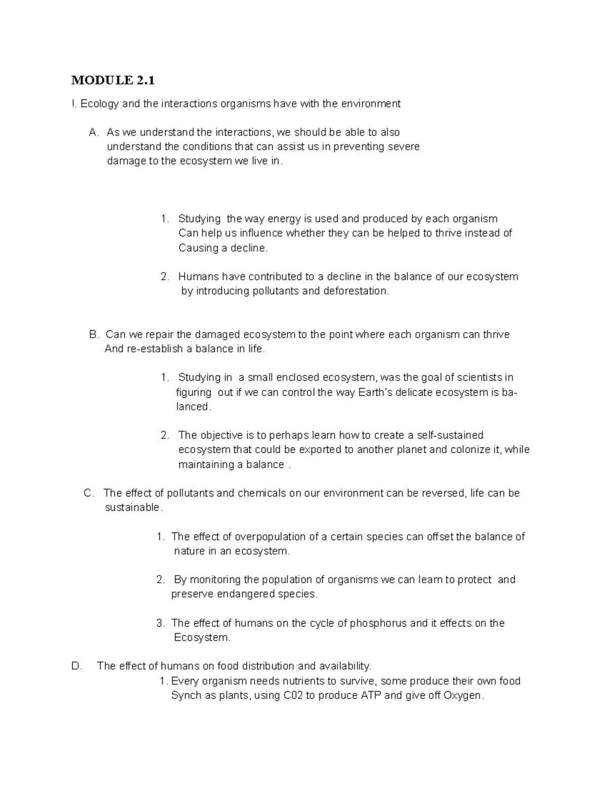 Chapter 2 outlines - MODULE 2. !. Ecology and the interactions ...
