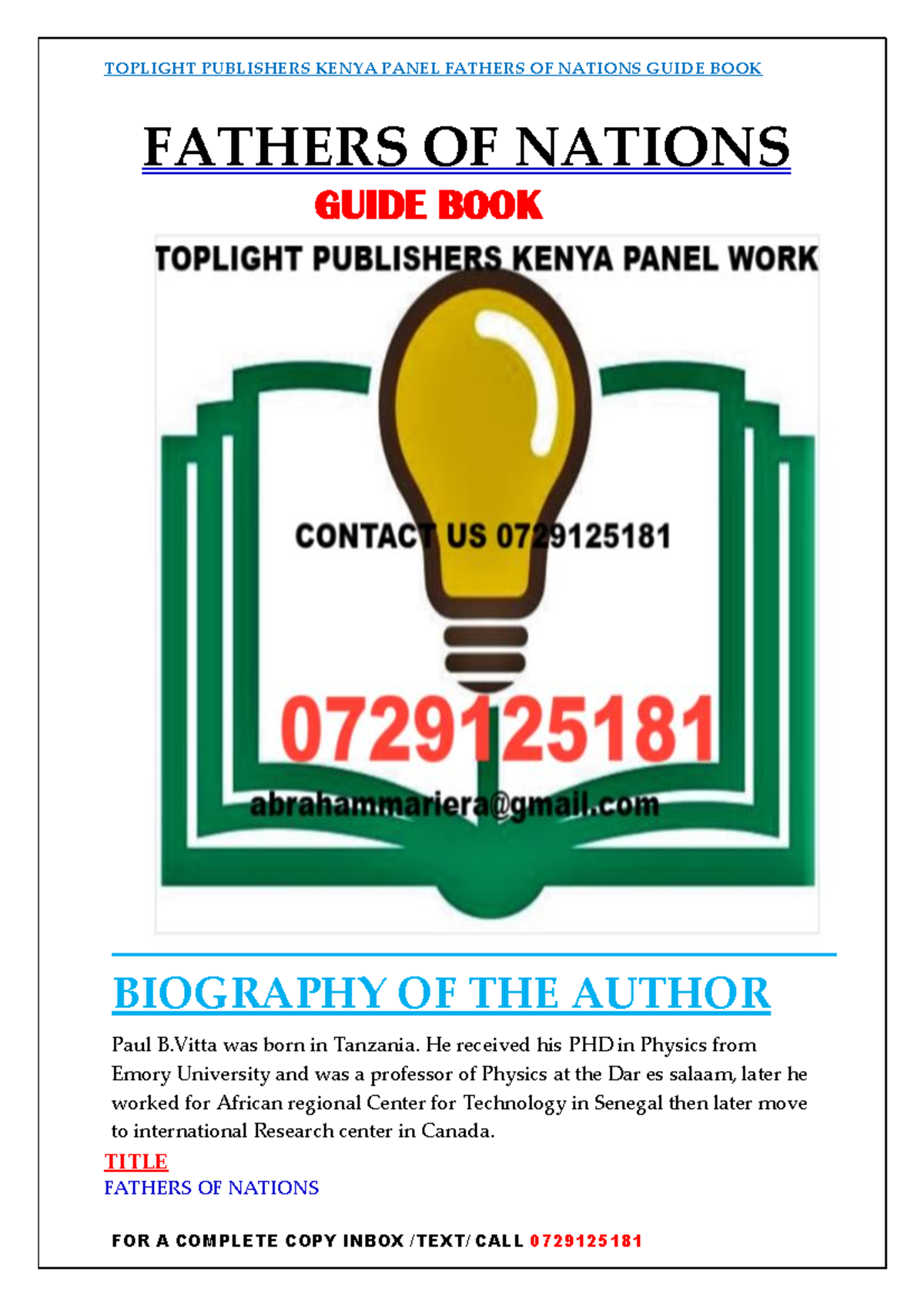 THE Fathers OF Nations Guide - FATHERS OF NATIONS GUIDE BOOK BIOGRAPHY ...