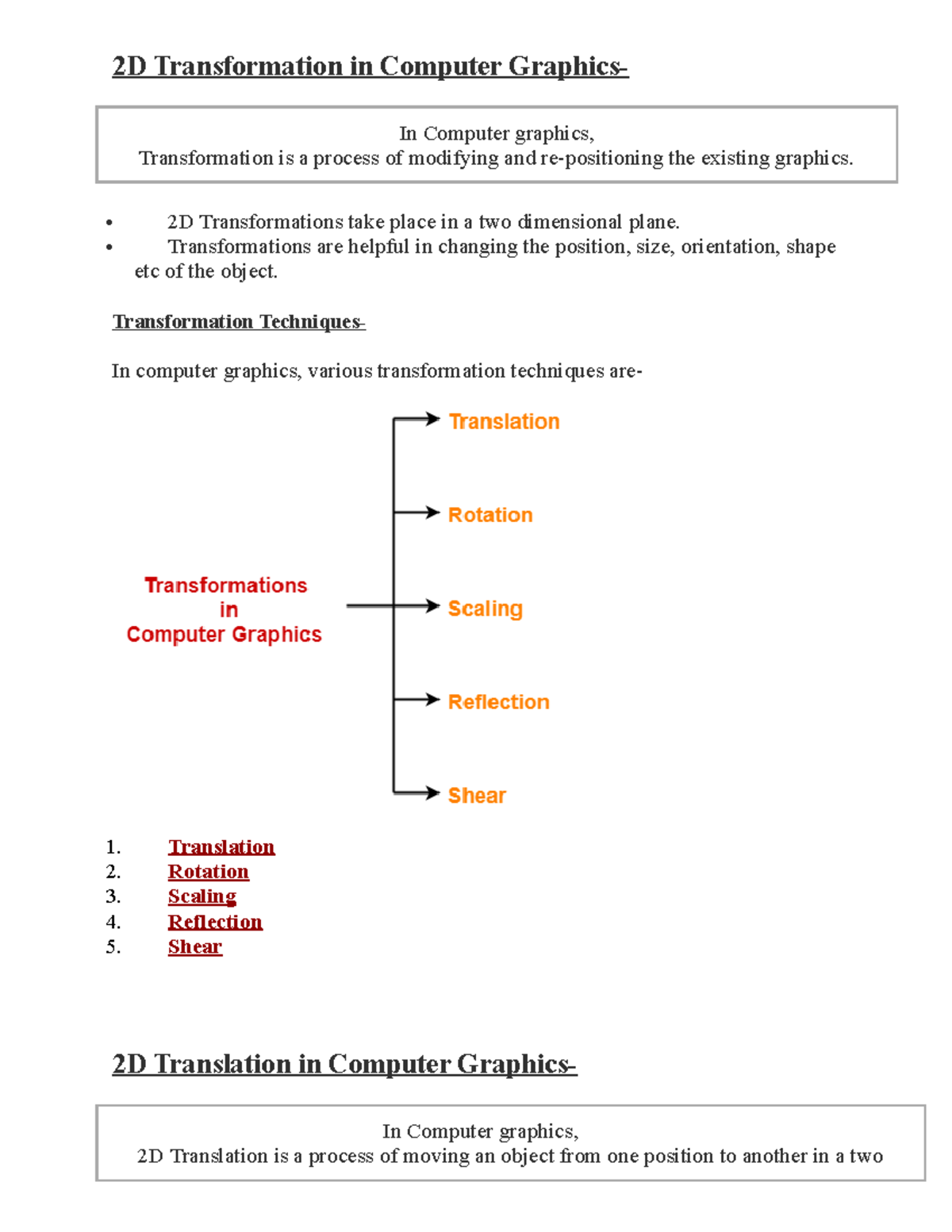 2D Transformation - 2D Transformations take place in a two dimensional ...