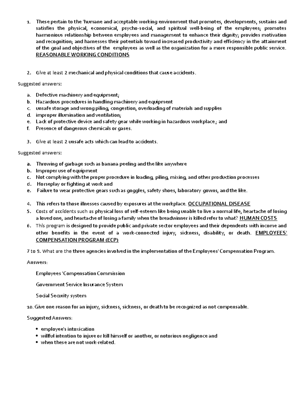 CHAP 15 QUIZ HRM - These pertain to the 'humane and acceptable working ...