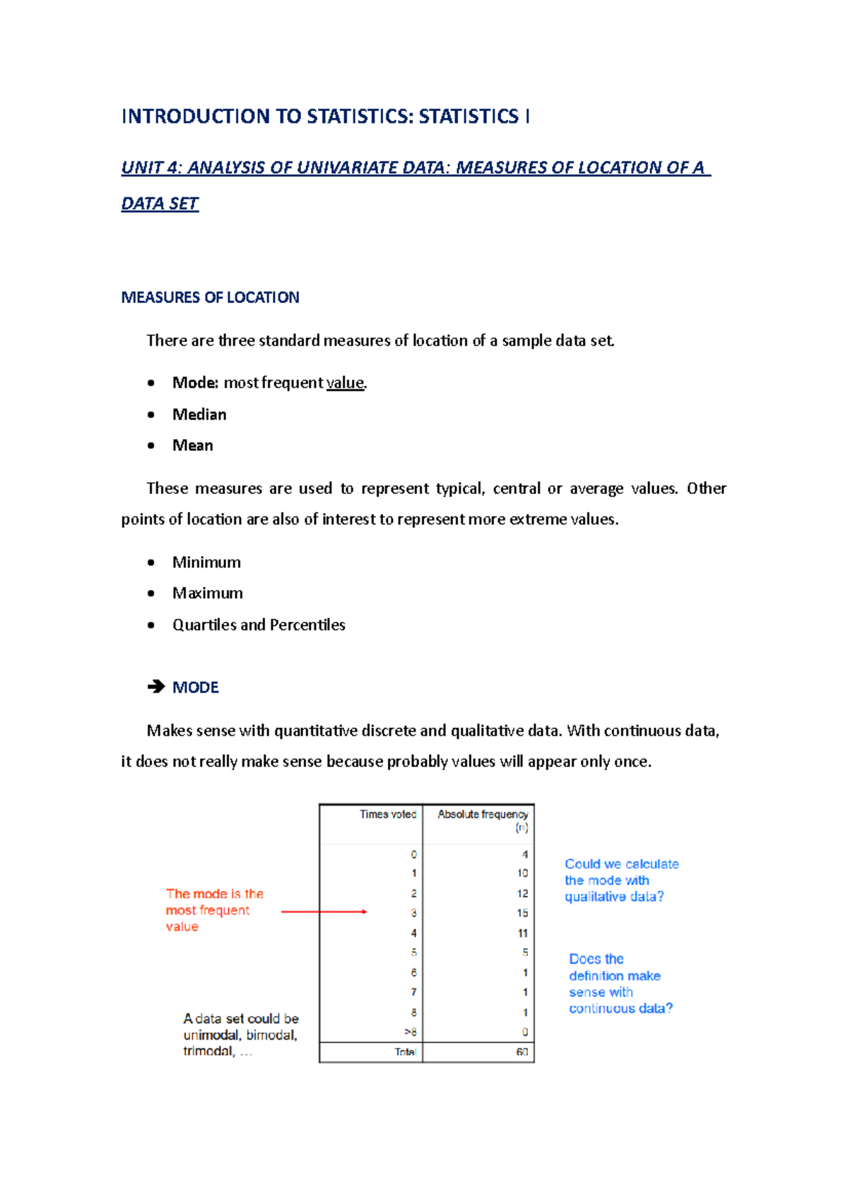 L4 Analysis Of Univariate Data Measures Of Location Of A Data Set Introduction To