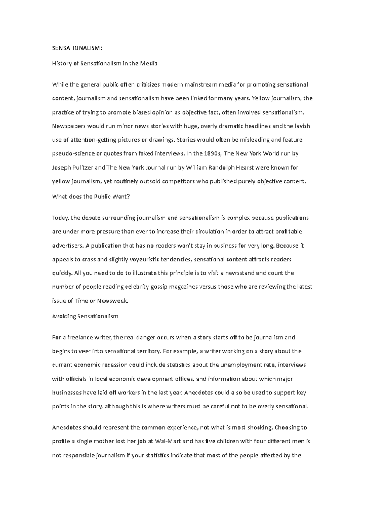 Sensationalism & Miss information - SENSATIONALISM: History of ...