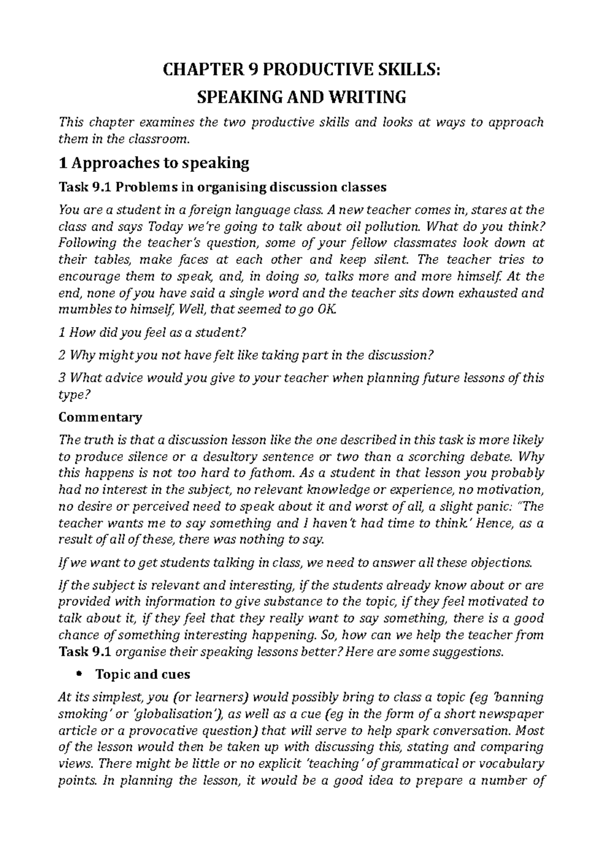 Chapter 9 Productive skills - CHAPTER 9 PRODUCTIVE SKILLS: SPEAKING AND ...