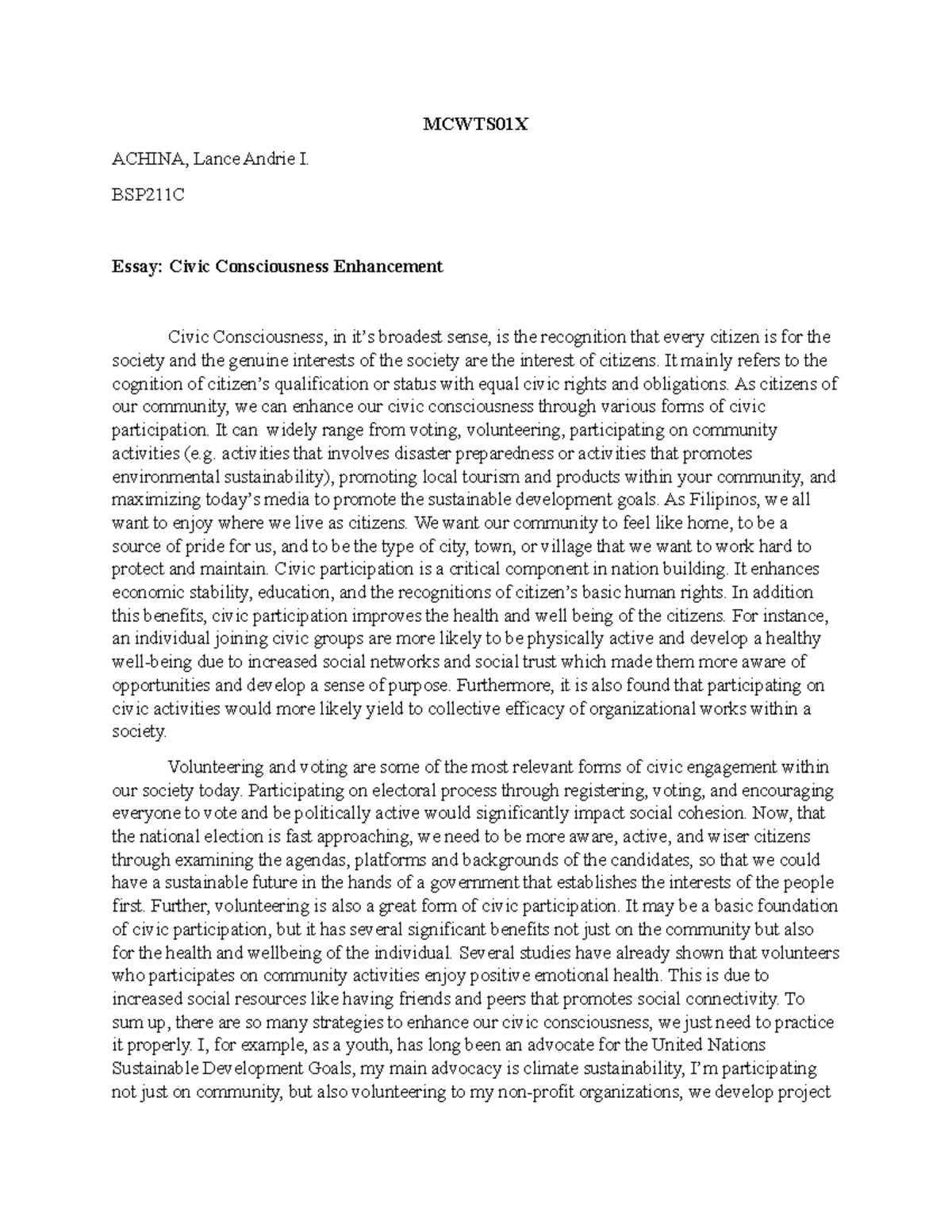 Civic Consciousness Essay on National Service Training Program ...